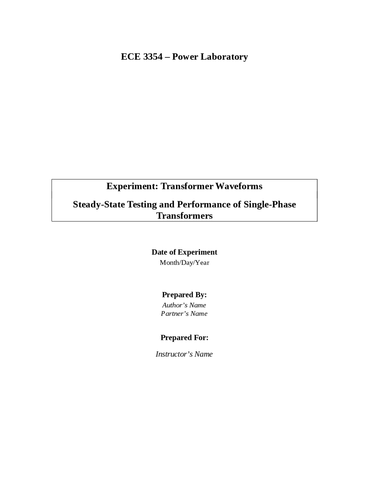 Experiment Transformer Waveforms Steady State Testing And Performance