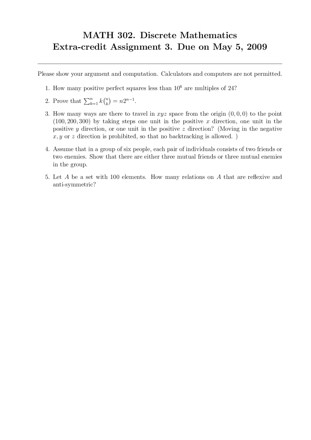 Assignment 3 For Discrete Mathematics Math 302 Docsity