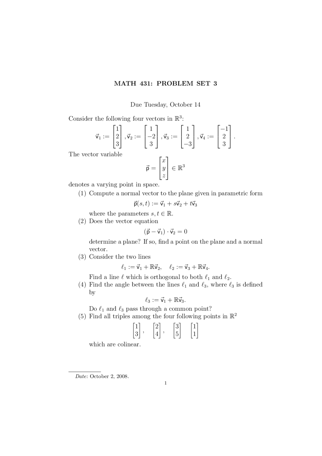 Problem Set 3 With 5 Questions Geometry Computer Graphics Math 431