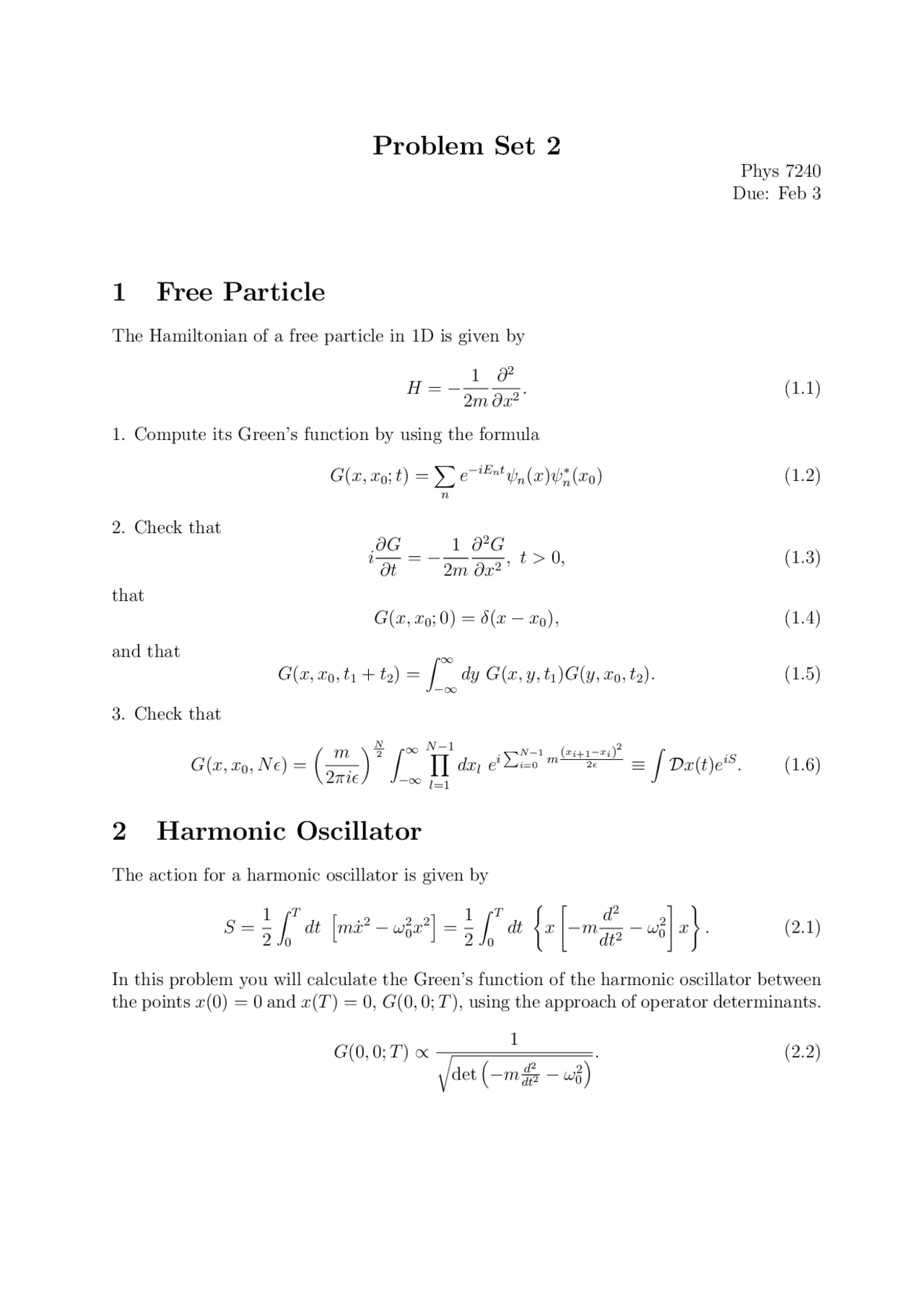 Advanced Statistics Mechanics - Problem Set 2 | PHYS 7240 - Docsity