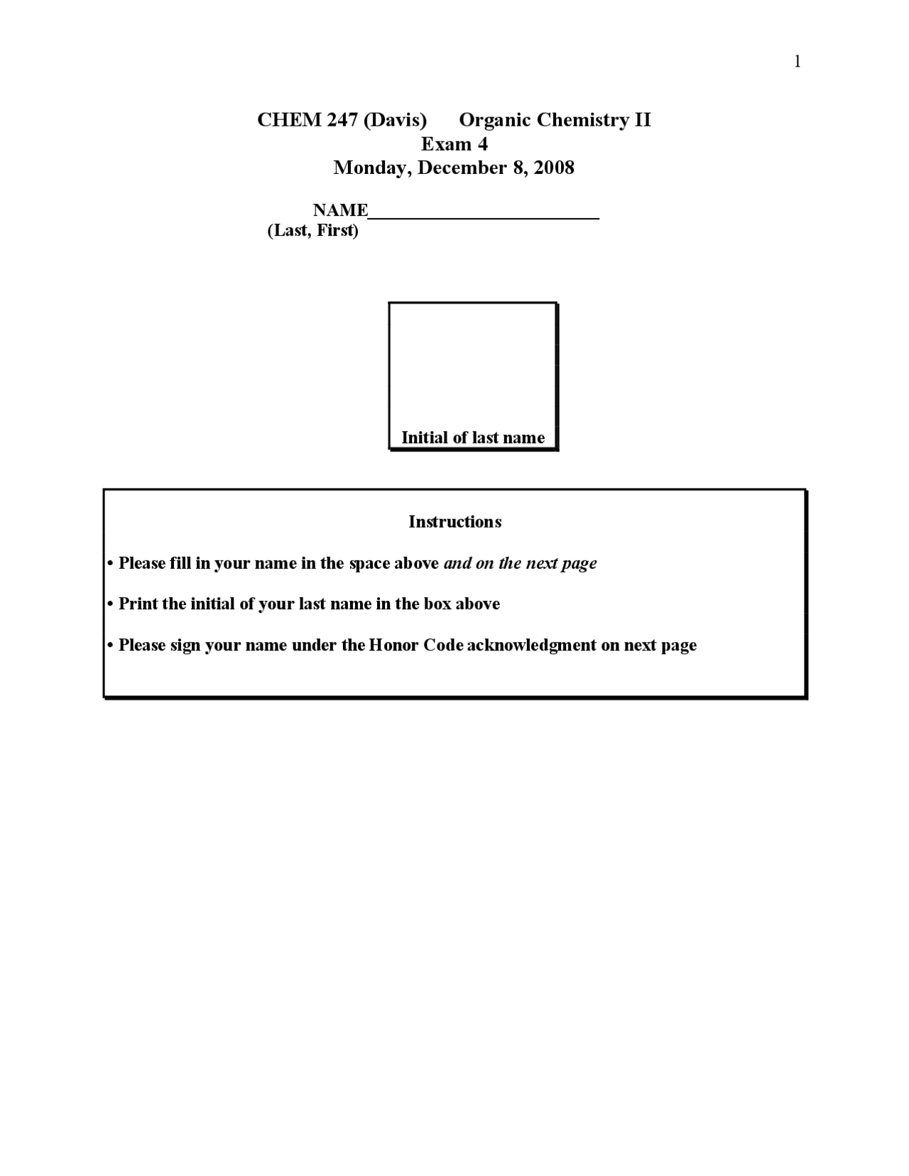 Exam 4 Questions Principles Of Organic Chemistry Ii Chem 247 Docsity