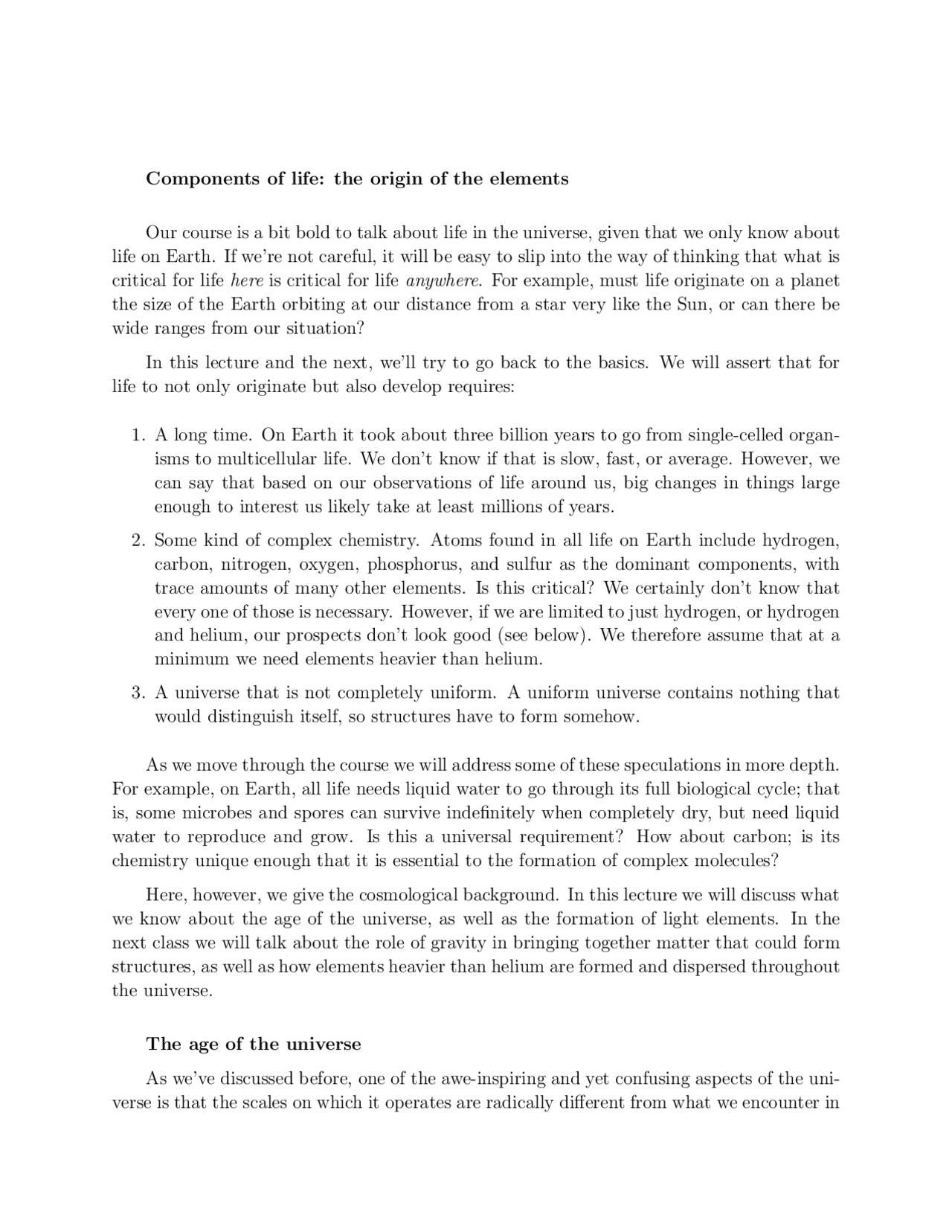 Components of Life: The Origin of Elements | ASTR 380 - Docsity