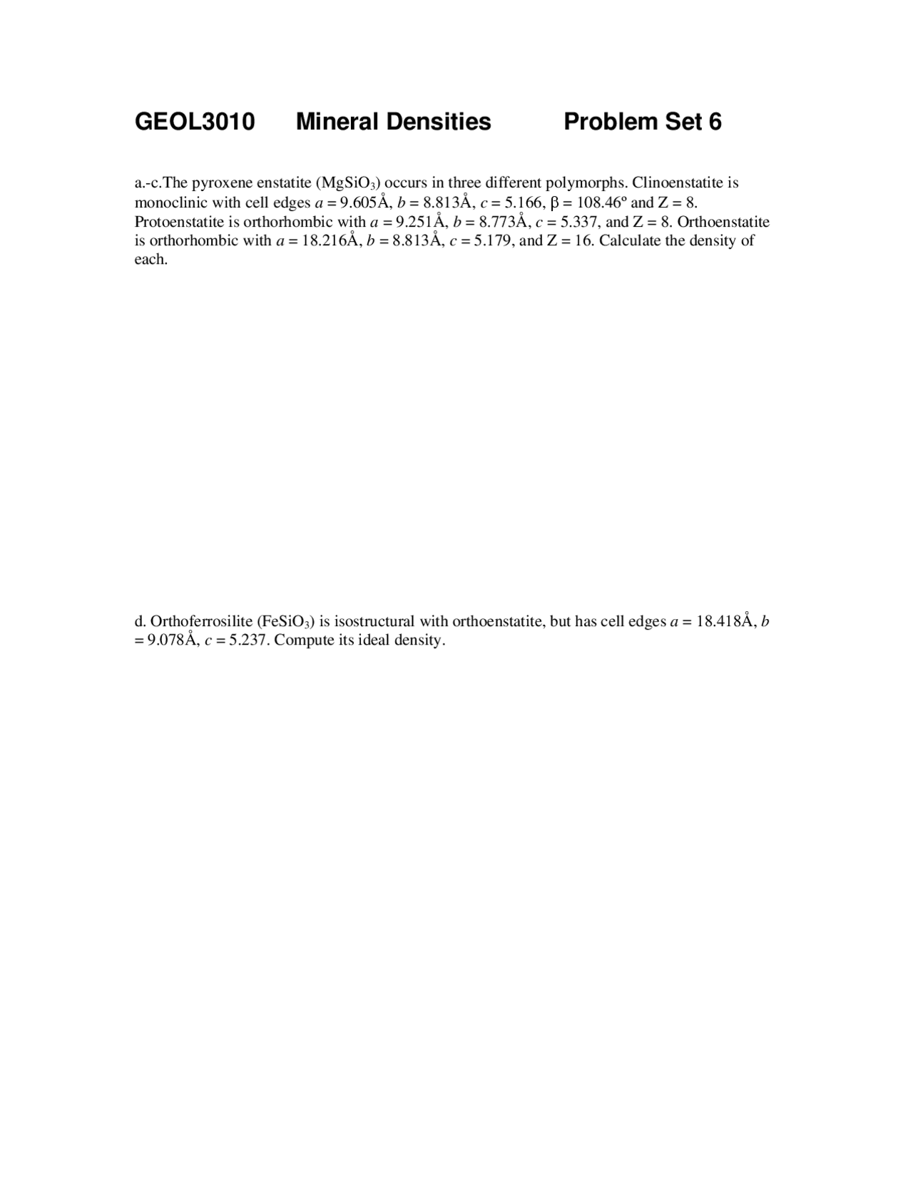 Introduction To Mineralogy Problem Set 6 Geol 3010 Docsity