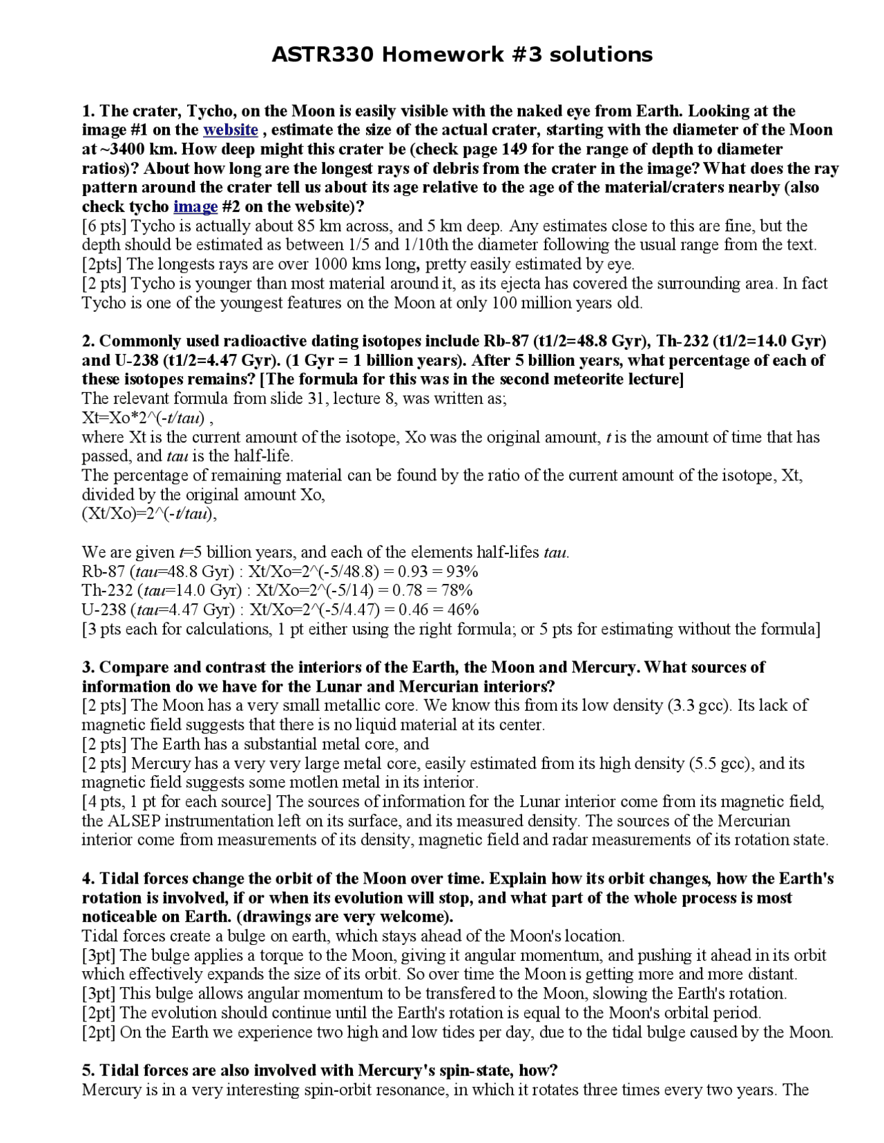 Homework 3 Solutions Solar Systems Astronomy Astr 330 Docsity