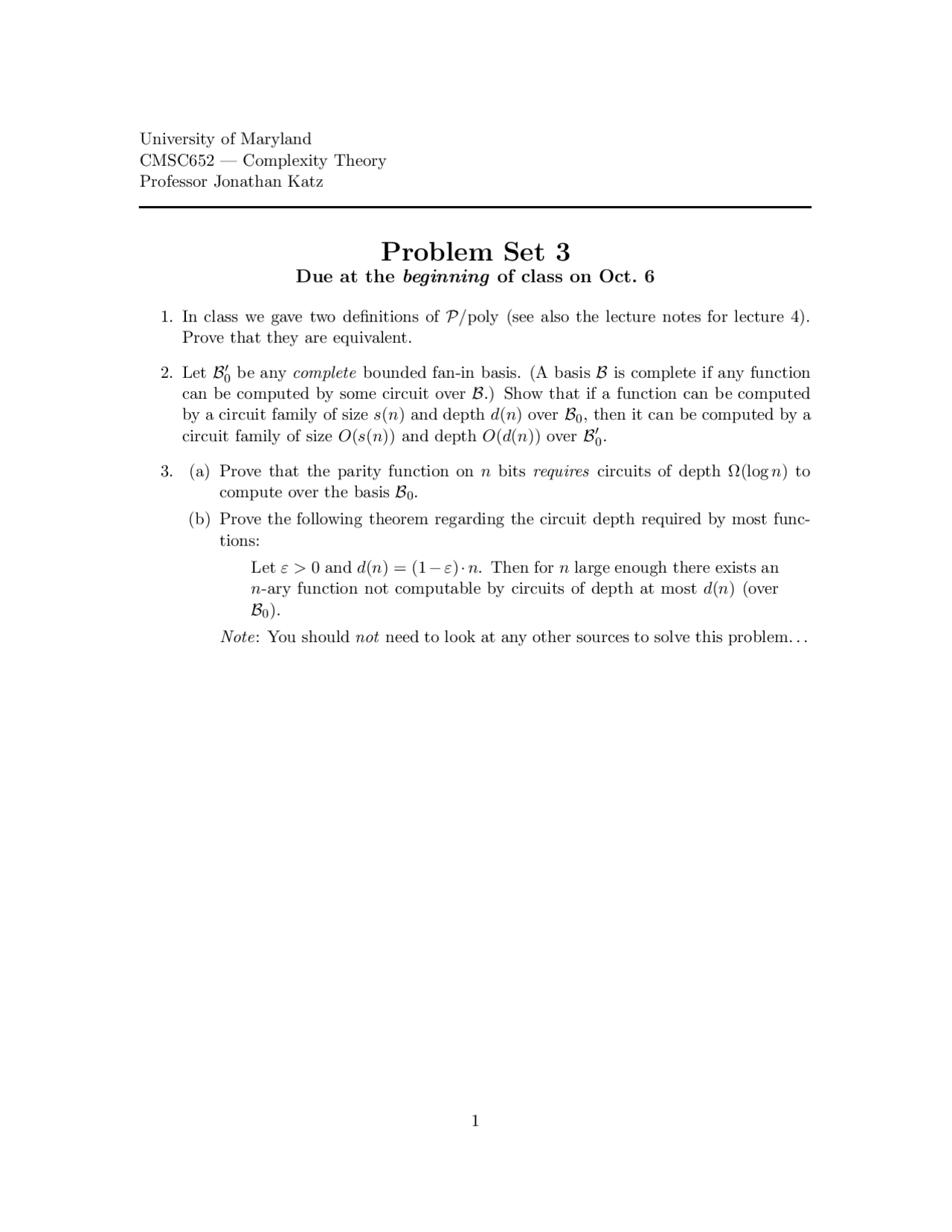 Assignment Information Complexity Theory Cmsc 652 Docsity