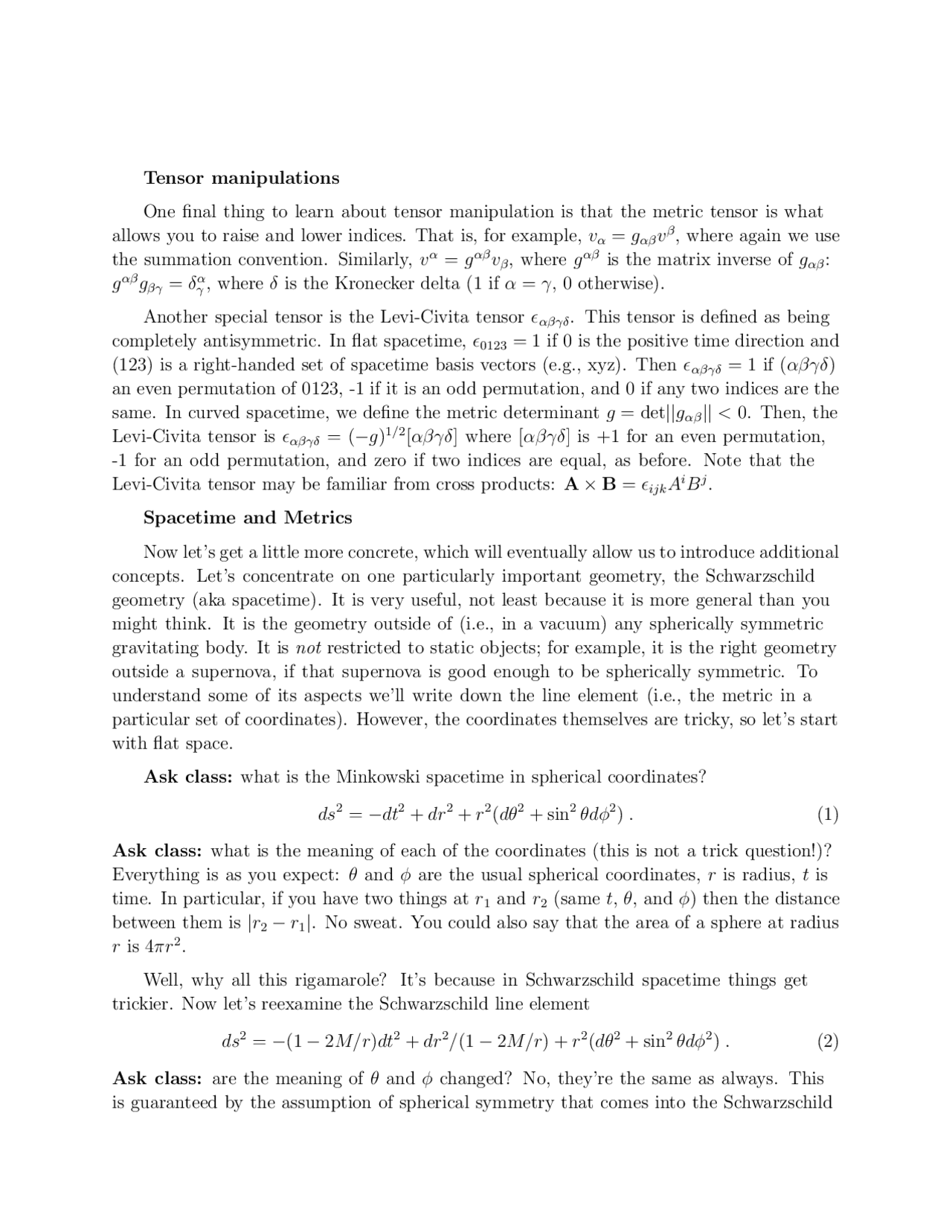 Lecture Notes On Tensor Manipulations Large Scale Structure Of The