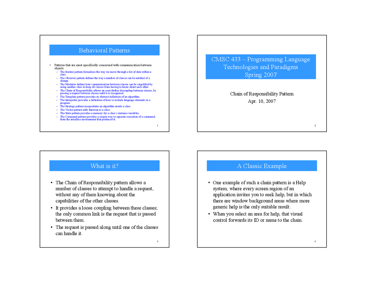 Lecture Slides On Behavior Patterns Programming Language Technology 2126