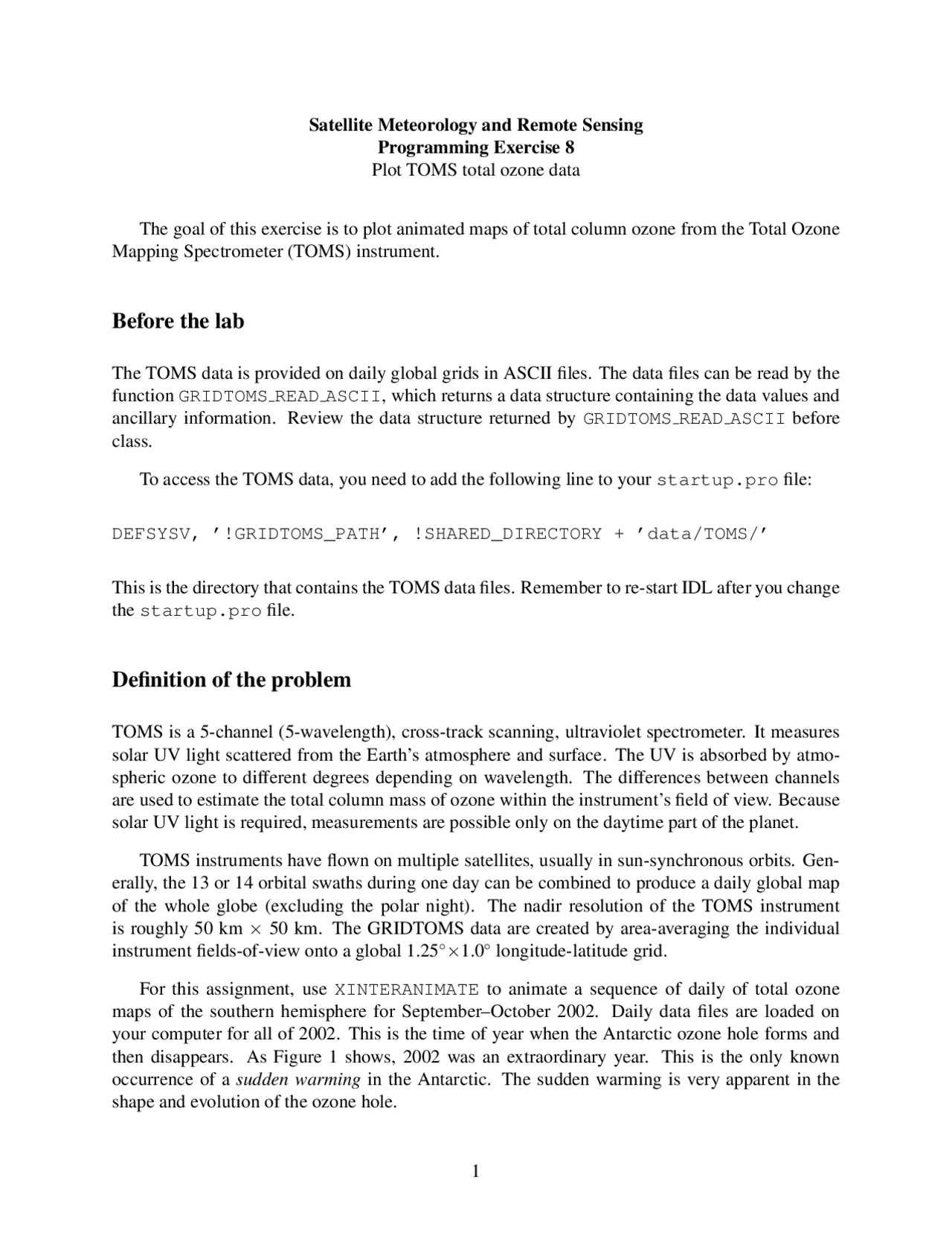 Satellite Meteorology And Remote Sensing Programming Lab 8 Atmo 441