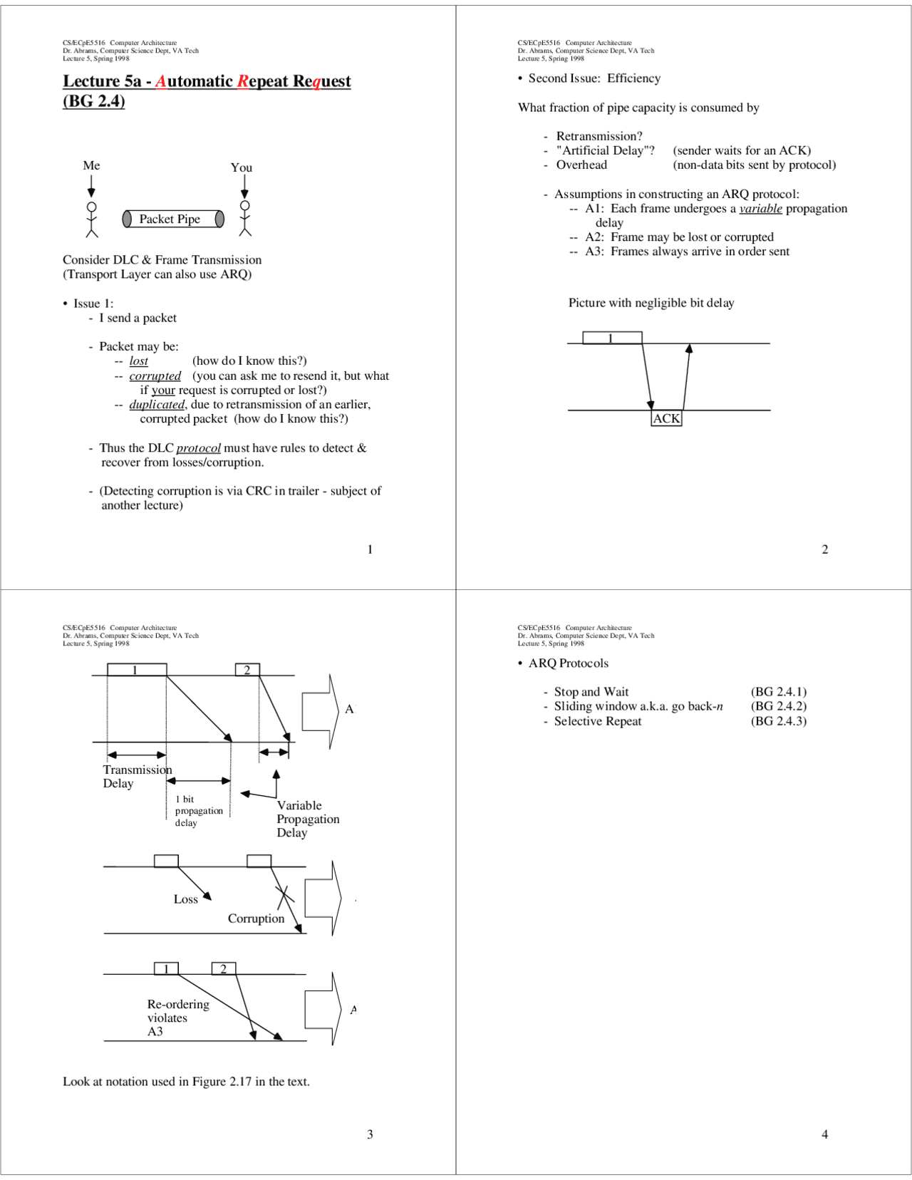 Automatic Repeat Request - Study Notes for Exam - Slides | CS 5516 ...