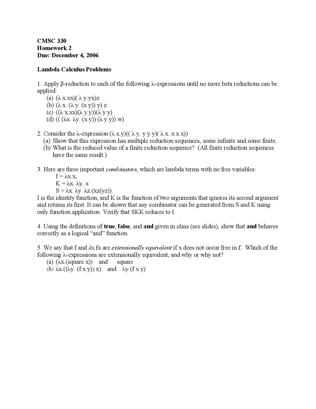 Lambda Calculus Problems Organization Programming Language Cmsc 330 0973