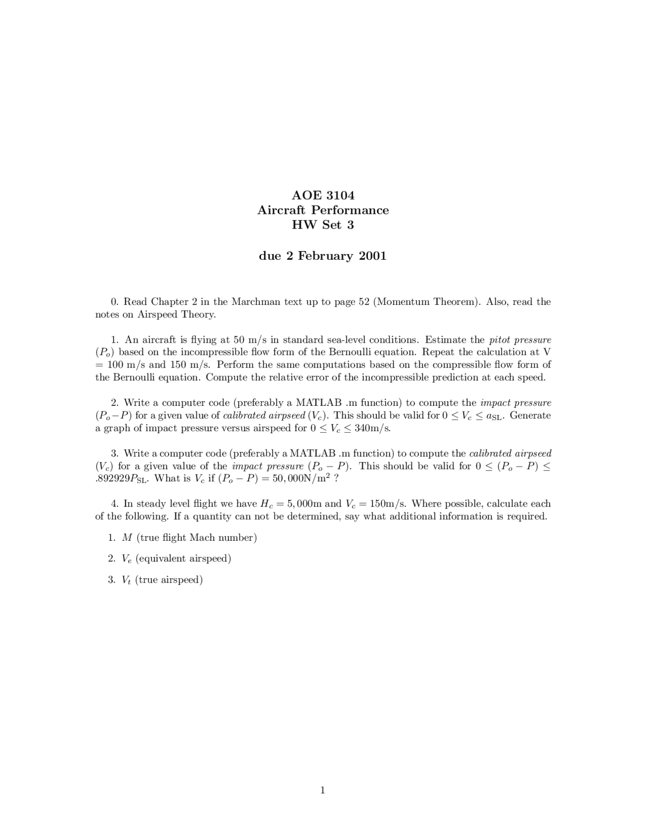 Homework Set 3 Aircraft Performance Aoe 3104 Docsity