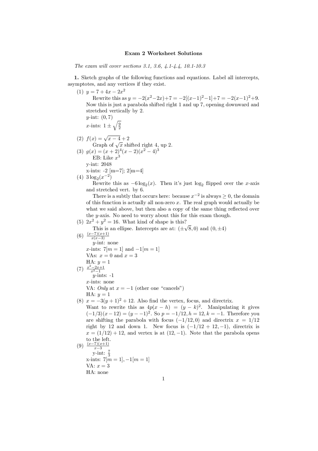 5 Solved Questions On Domain Functions Exam 2 Math 115 Docsity