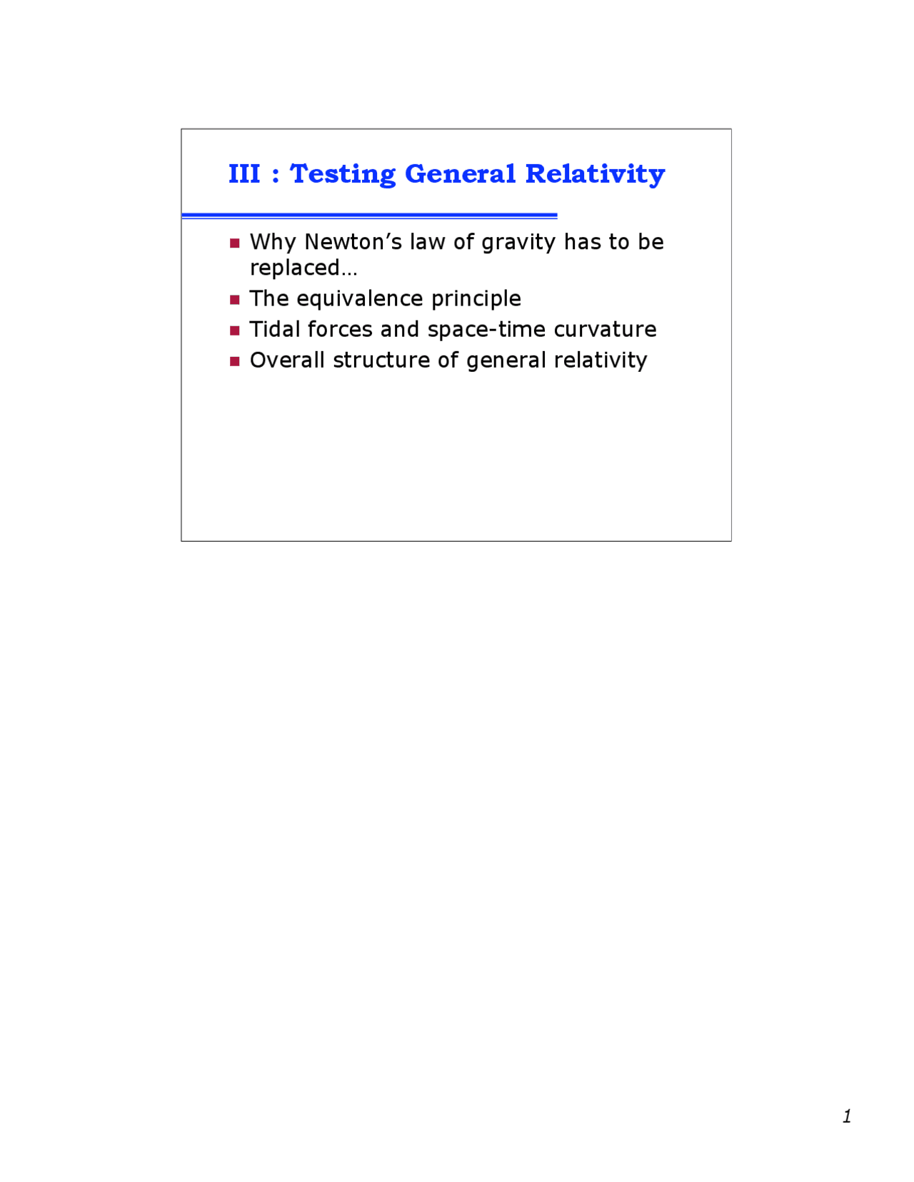 Testing General Relativity Slides Astr 498e Docsity