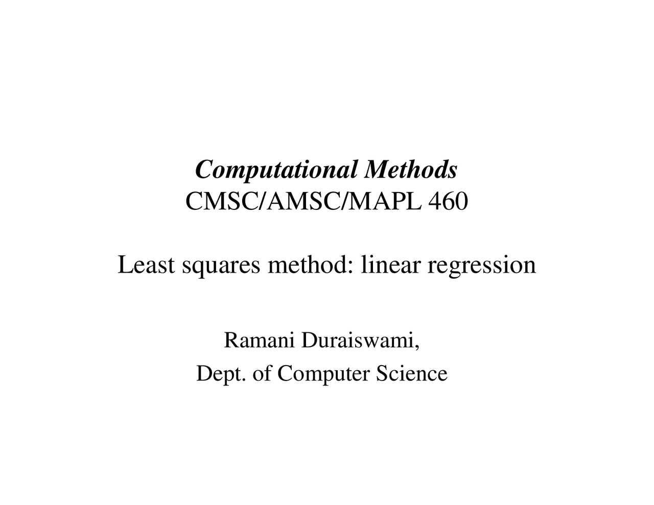 Linear Regression Computational Methods Handout Amsc 460 Docsity