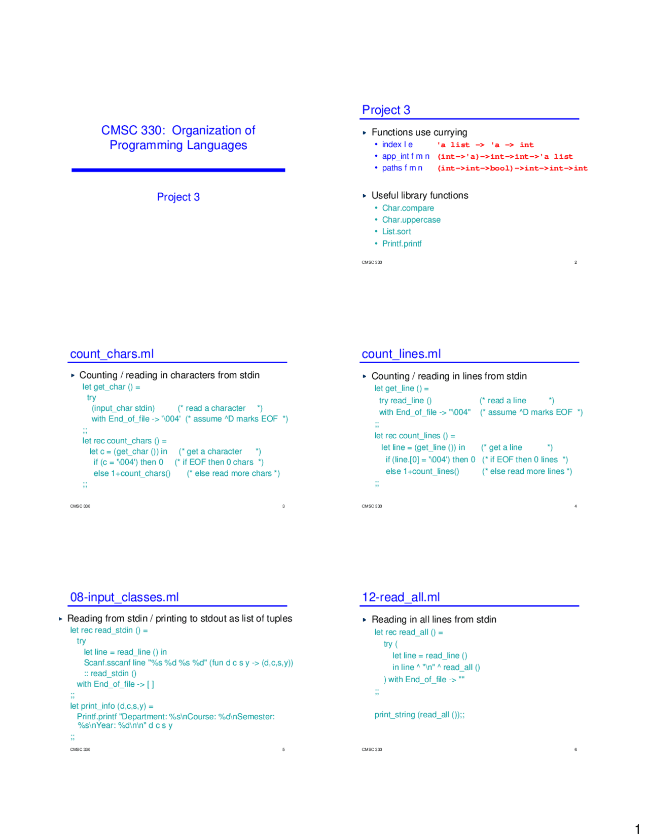 Organizations Of Programming Languages Project 3 Cmsc 330 Docsity