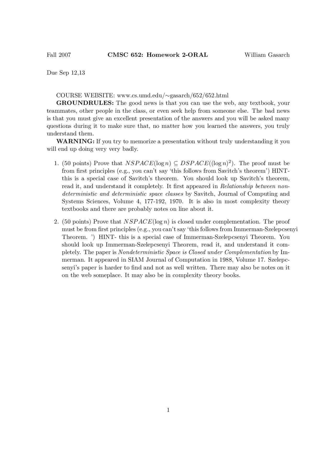Homework 2 Oral Complexity Theory Cmsc 652 Docsity