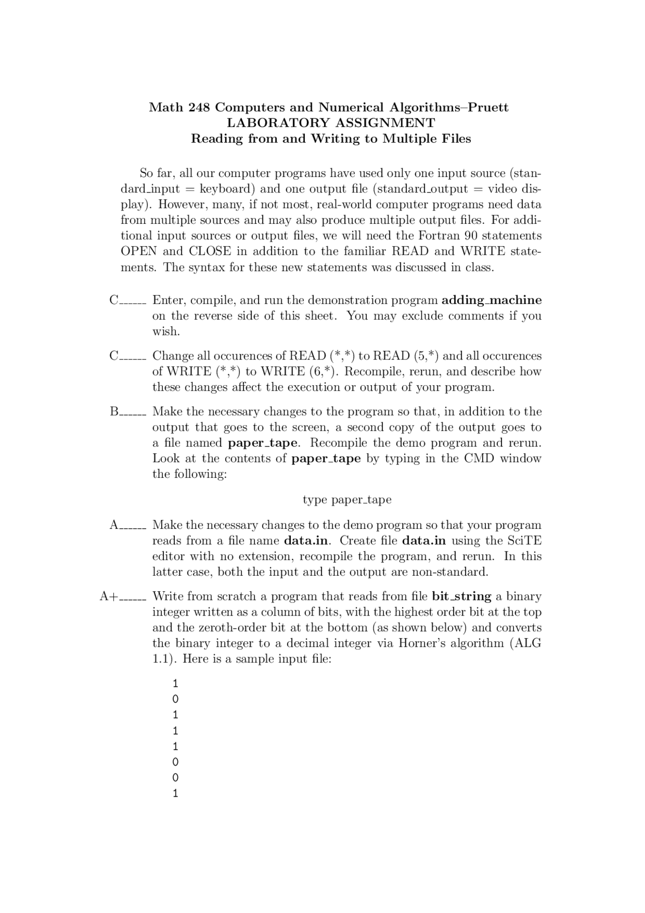 Computer And Numerical Algorithms Laboratory Assignment Math 248