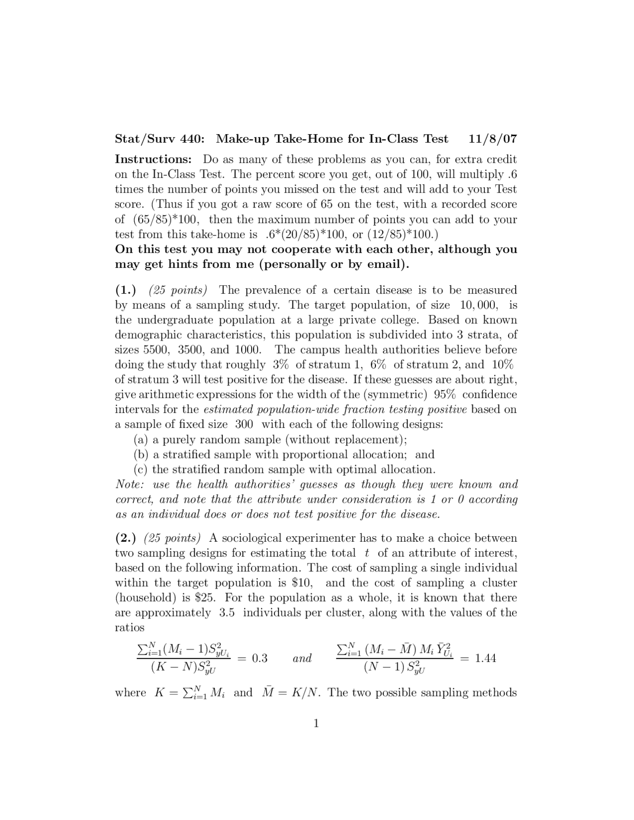 Midterm Exam With Questions Sampling Theory Surv 440 Exams Survey