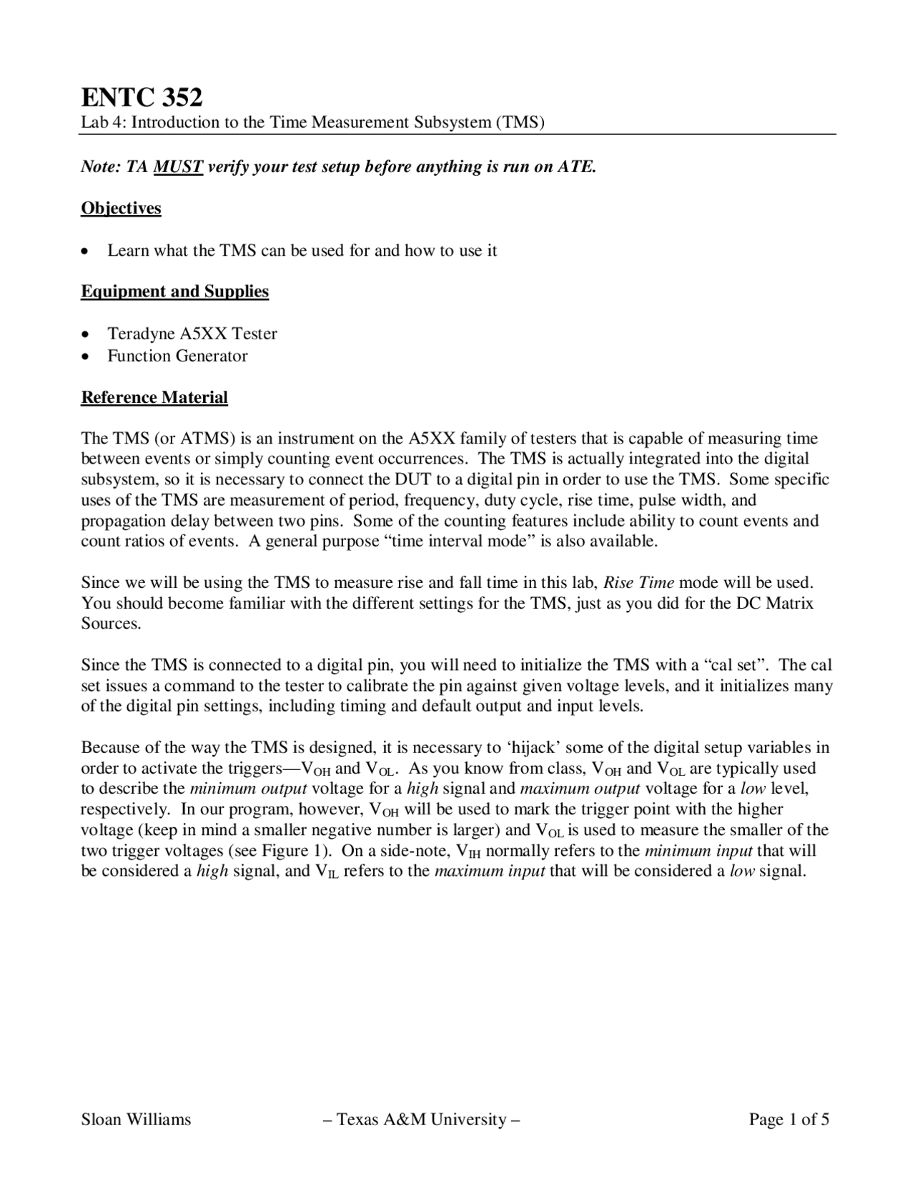 Introduction to the Time Measurement Subsystem | ENTC 352 - Docsity