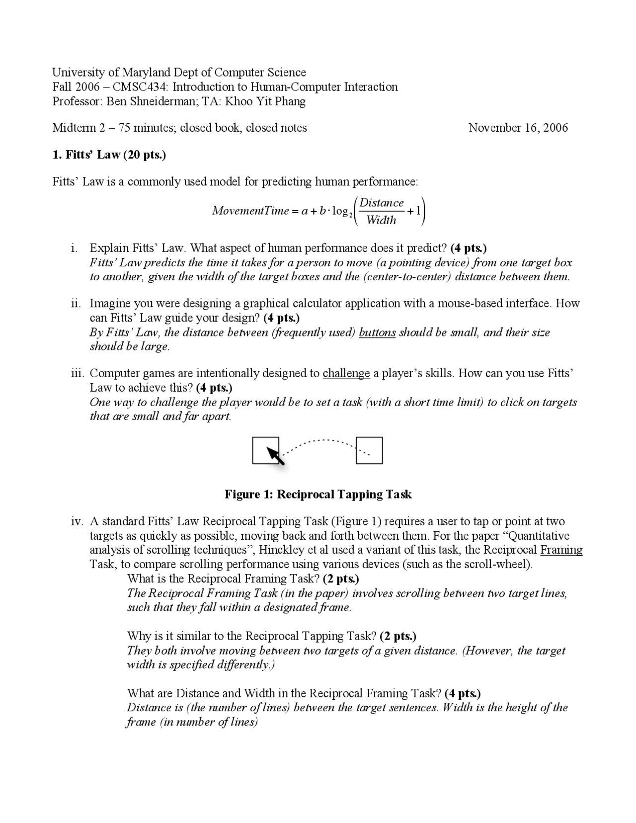 Midterm Exam For Introduction To Human Computer Interaction Cmsc 434