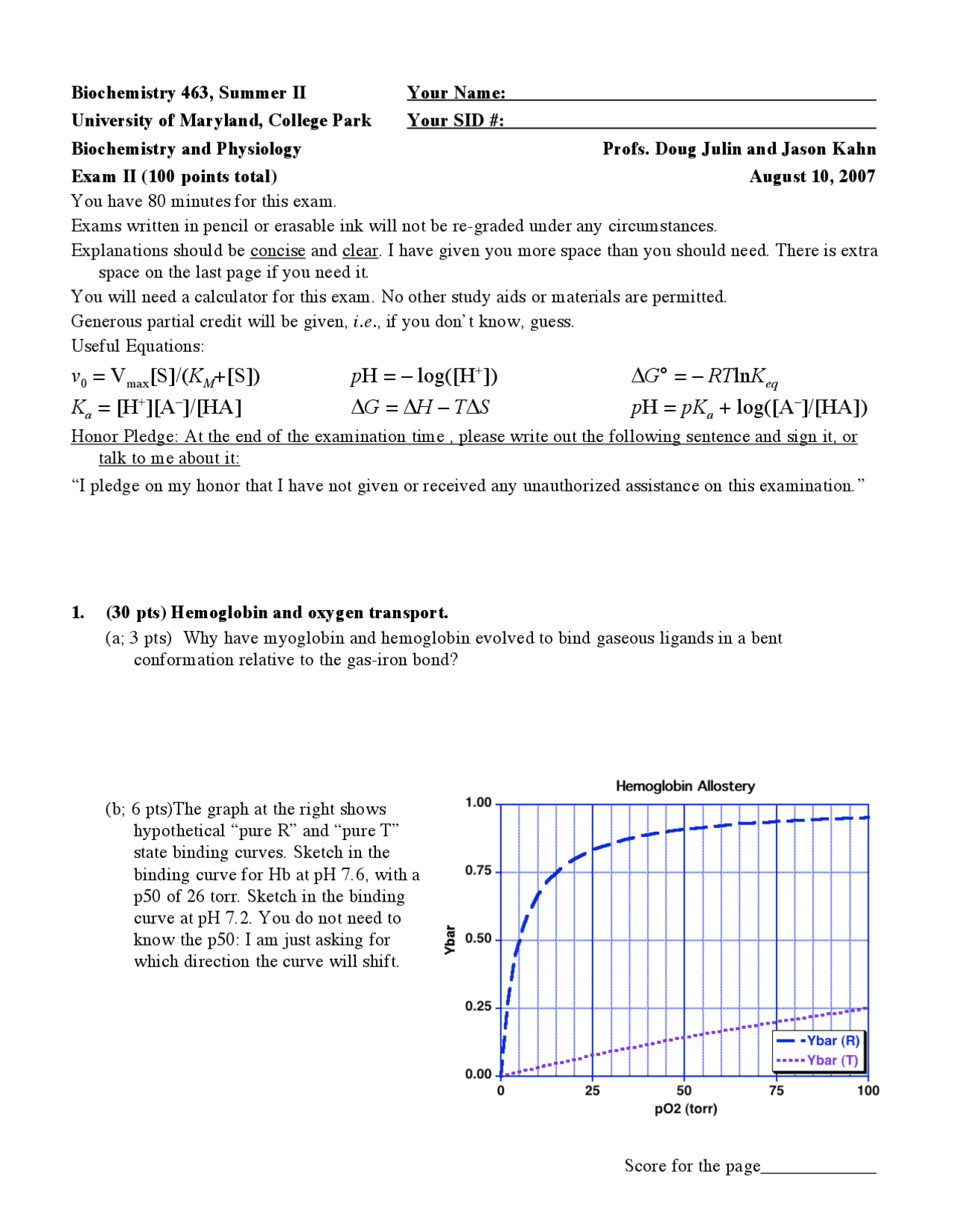 Questions For Exam Ii Biochemistry Physiology Bchm 463 Docsity