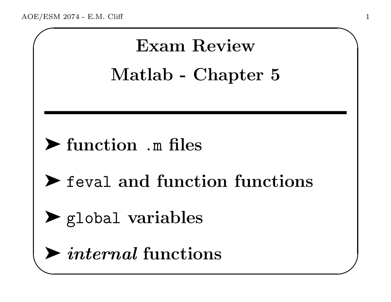 Exam 3 Review Matlab Computational Methods Aoe 2074 Docsity