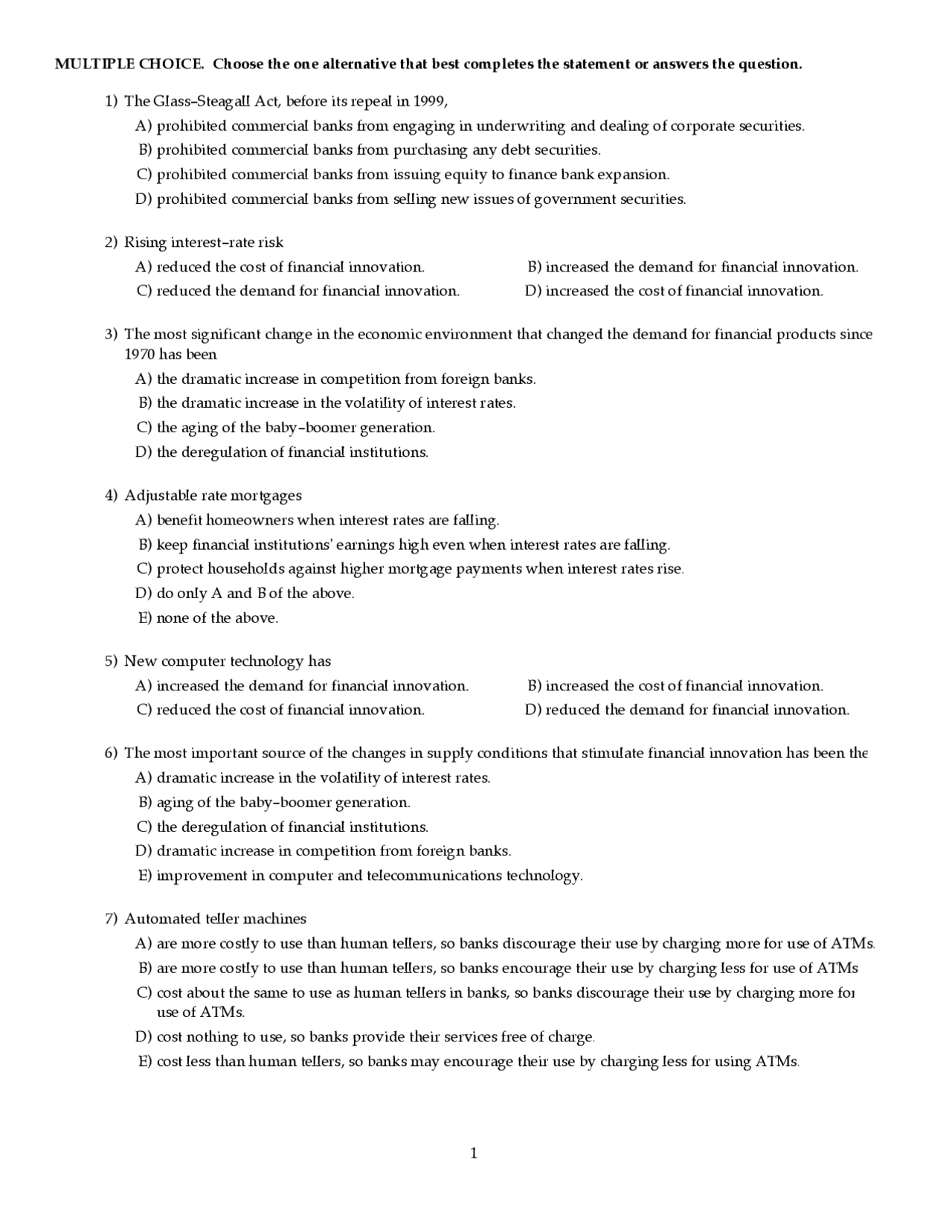 Exam For Economy Multiple Choice Quiz Econ 330 Docsity