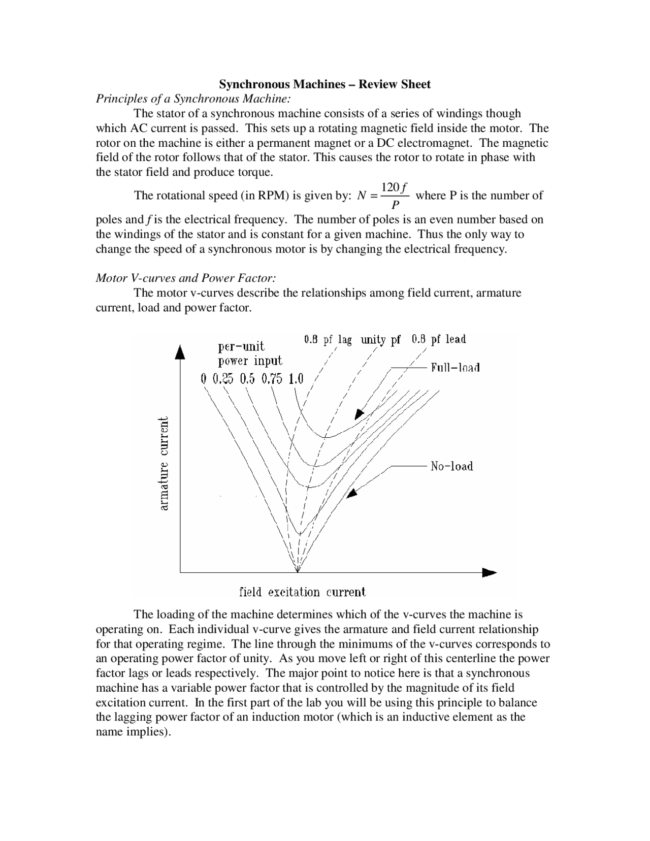 Review Sheet For Principles Of A Synchronous Machine Ece 3354 Docsity