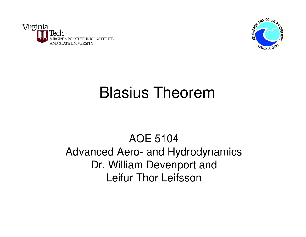 Notes On Blasius Theorem Advanced Aero And Hydrodynamics Aoe 5104