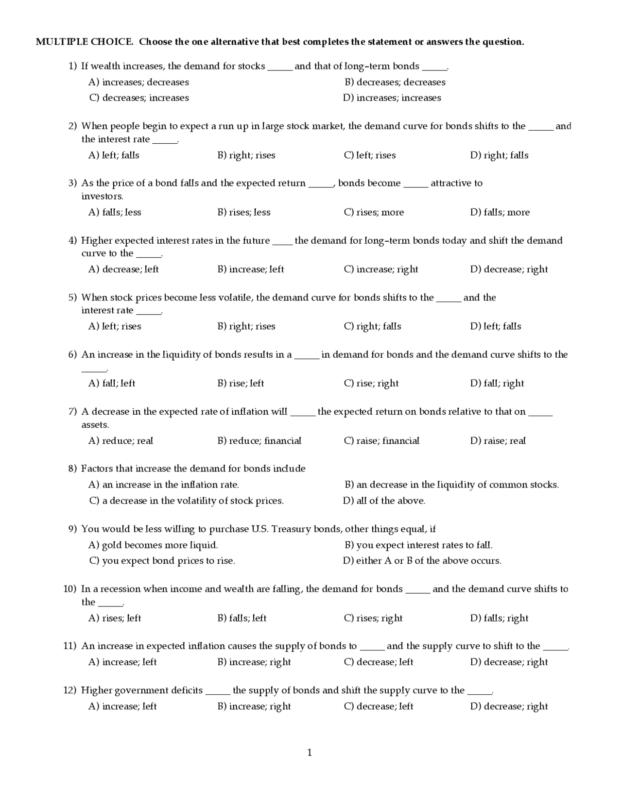 Mcqs For Quiz 5 Money And Banking Econ 330 Docsity