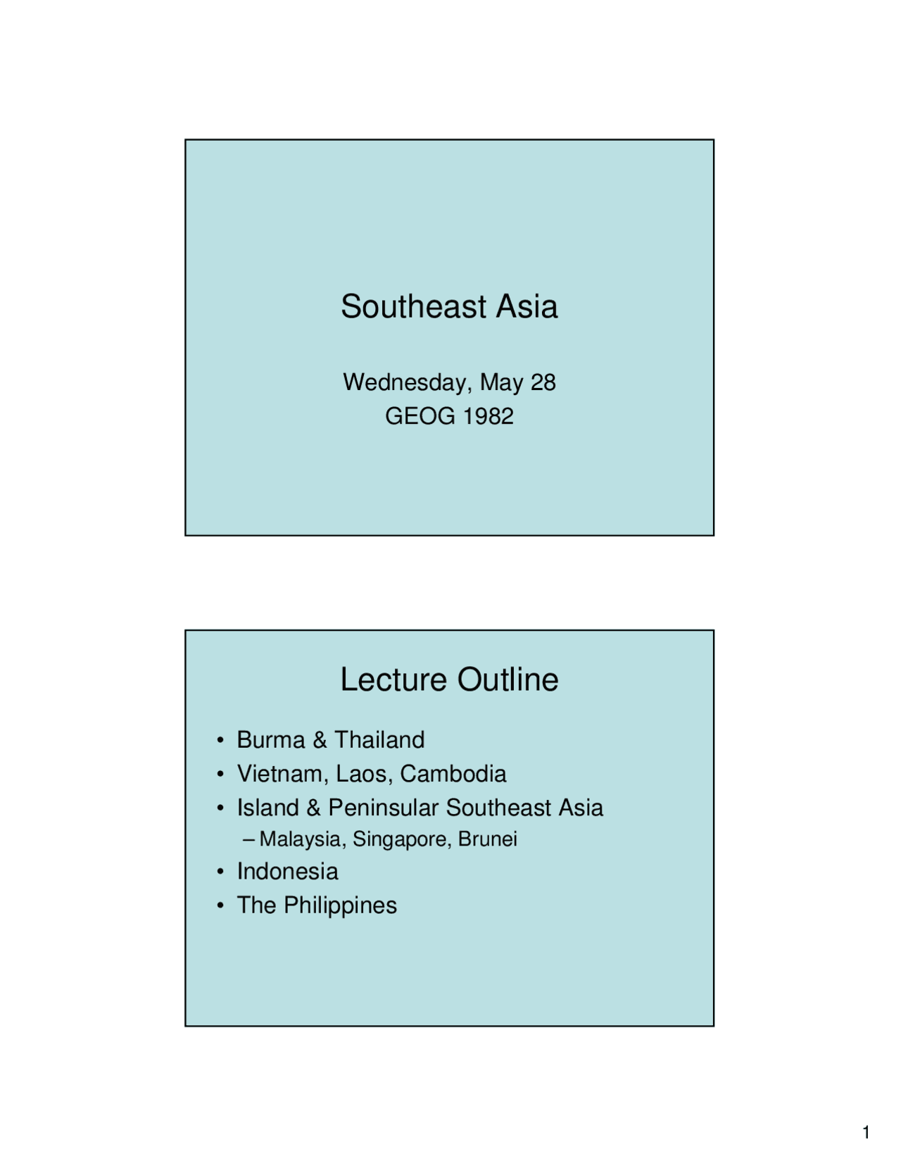Lecture Slides On Southeast Asia World Regional Geography Geog 1982