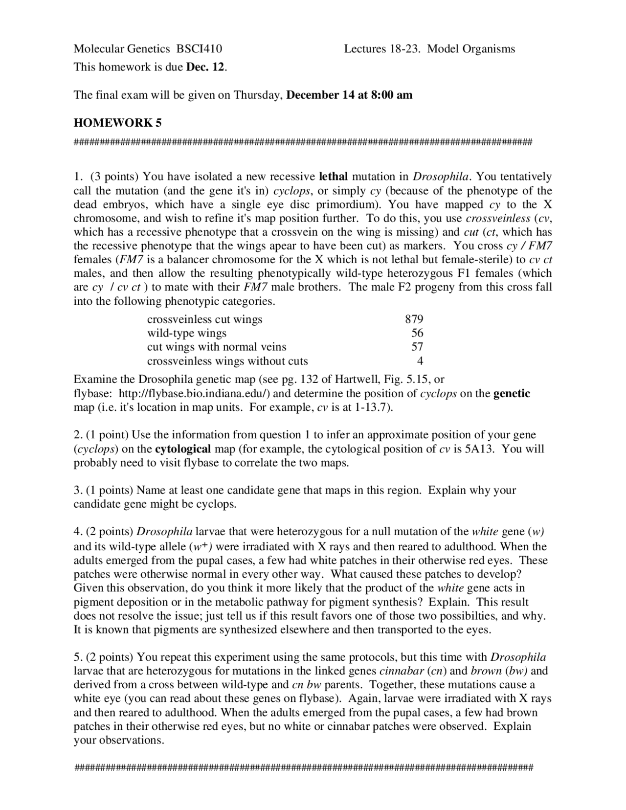 Homework 5 Problems Molecular Genetics Bsci 410 Docsity