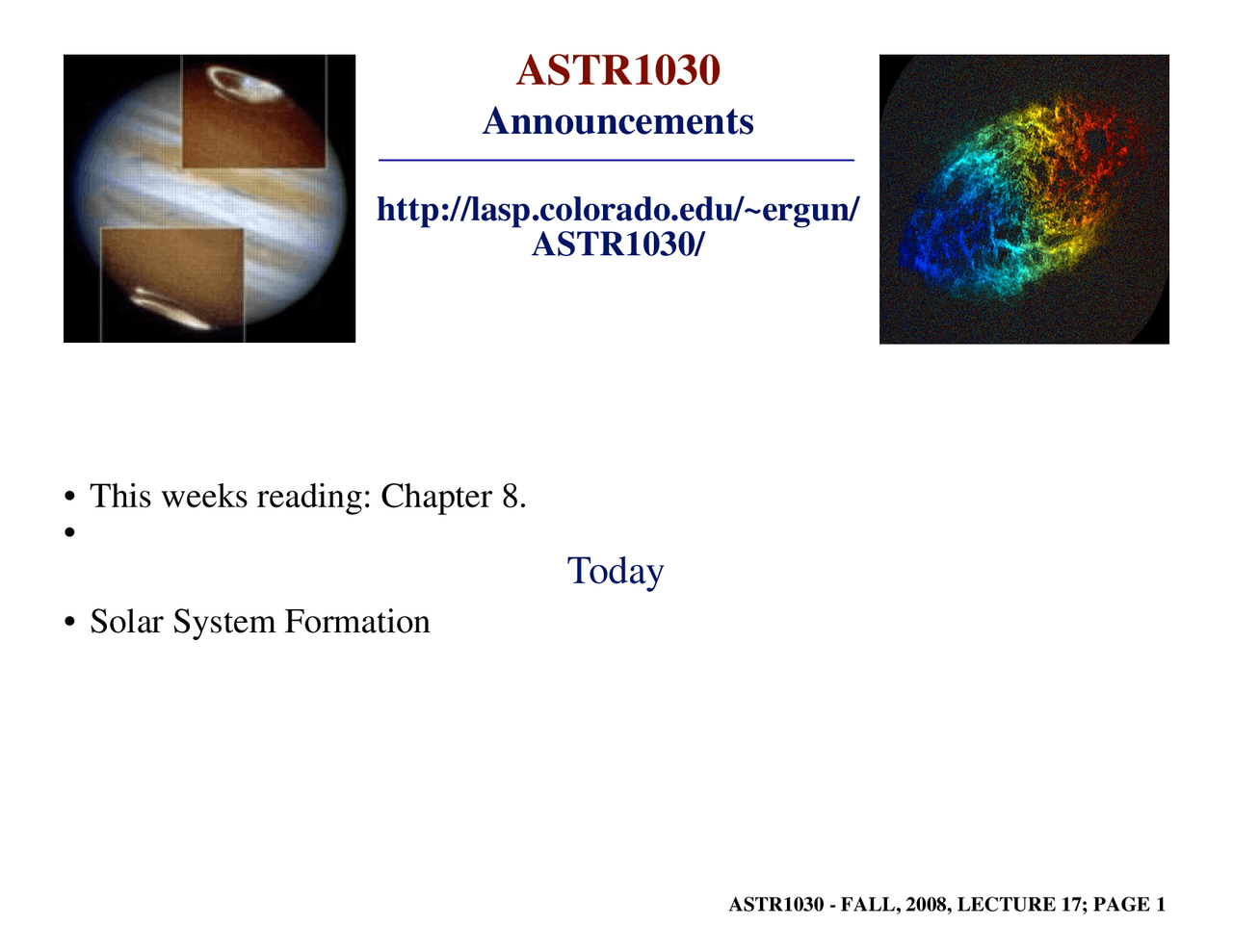 Lecture Slides on Solar System Formation | ASTR 1030 - Docsity