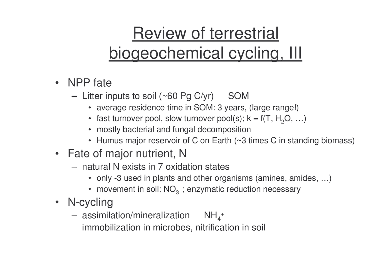 Review of Terrestrial Biogeochemical Cycling III | GEOS 489 - Docsity