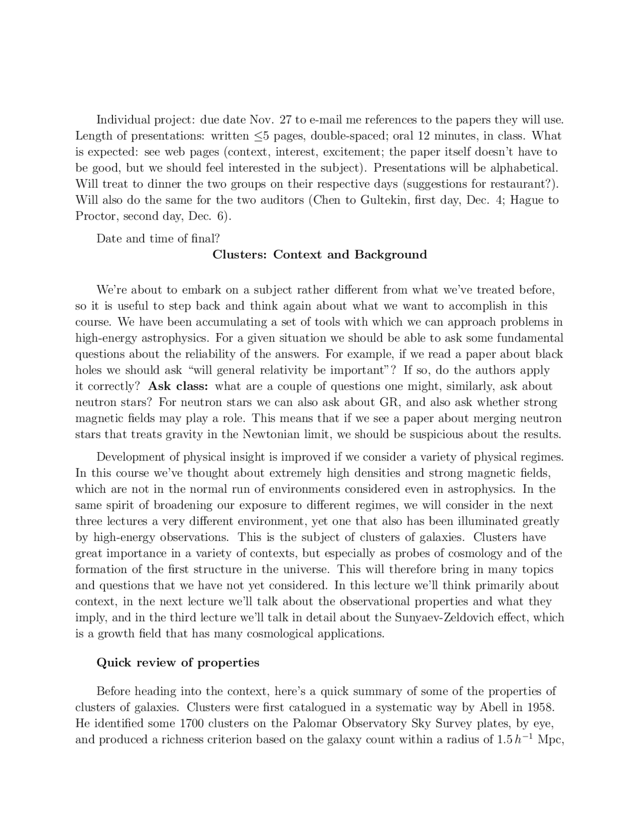 Clusters Context And Background Observational Cosmology Astr 688