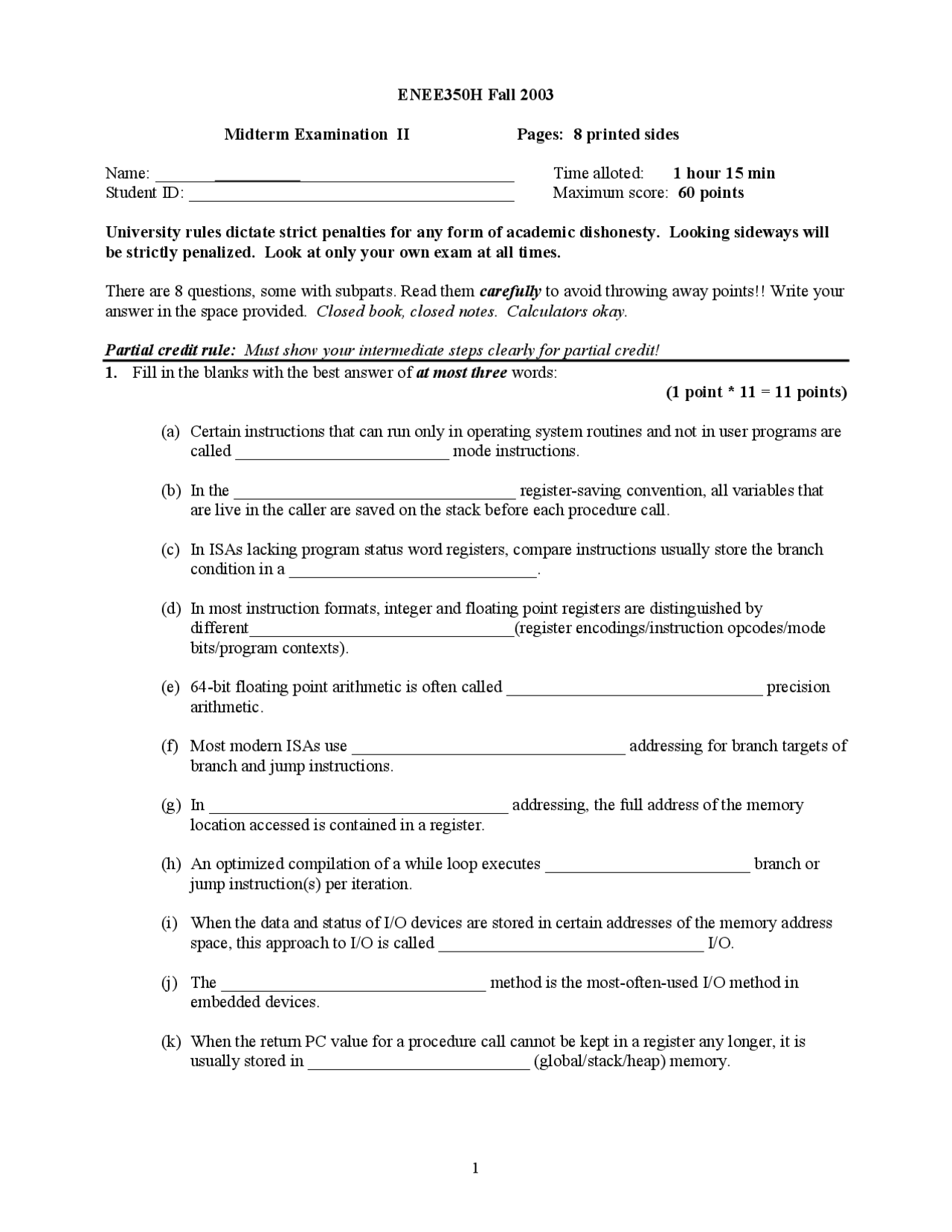 8 Solved Problems On Modern Architecture Exam 2 Enee 350h Docsity