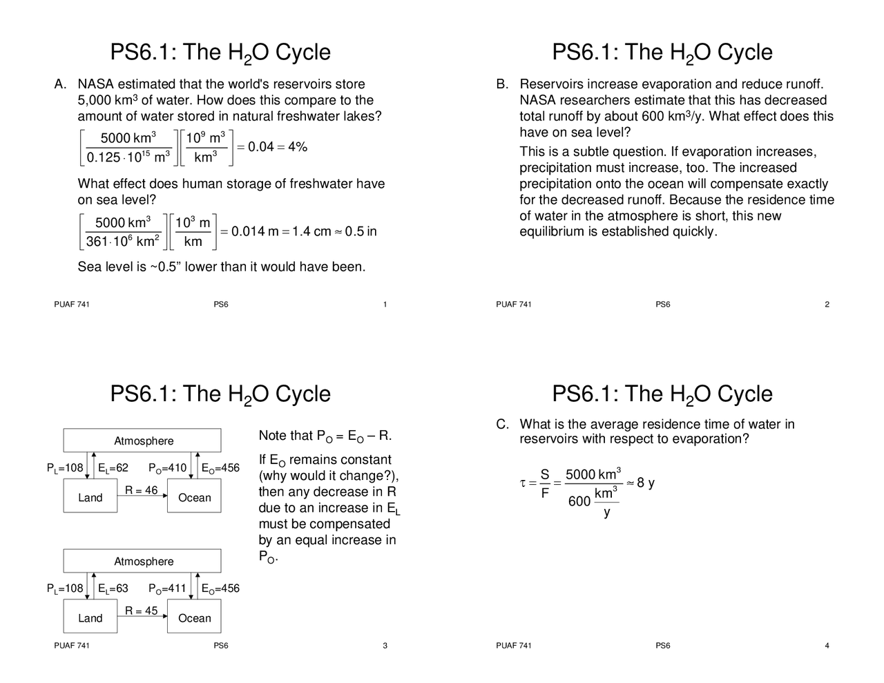 The H2o Cycle Lecture Slides Puaf 741 Docsity