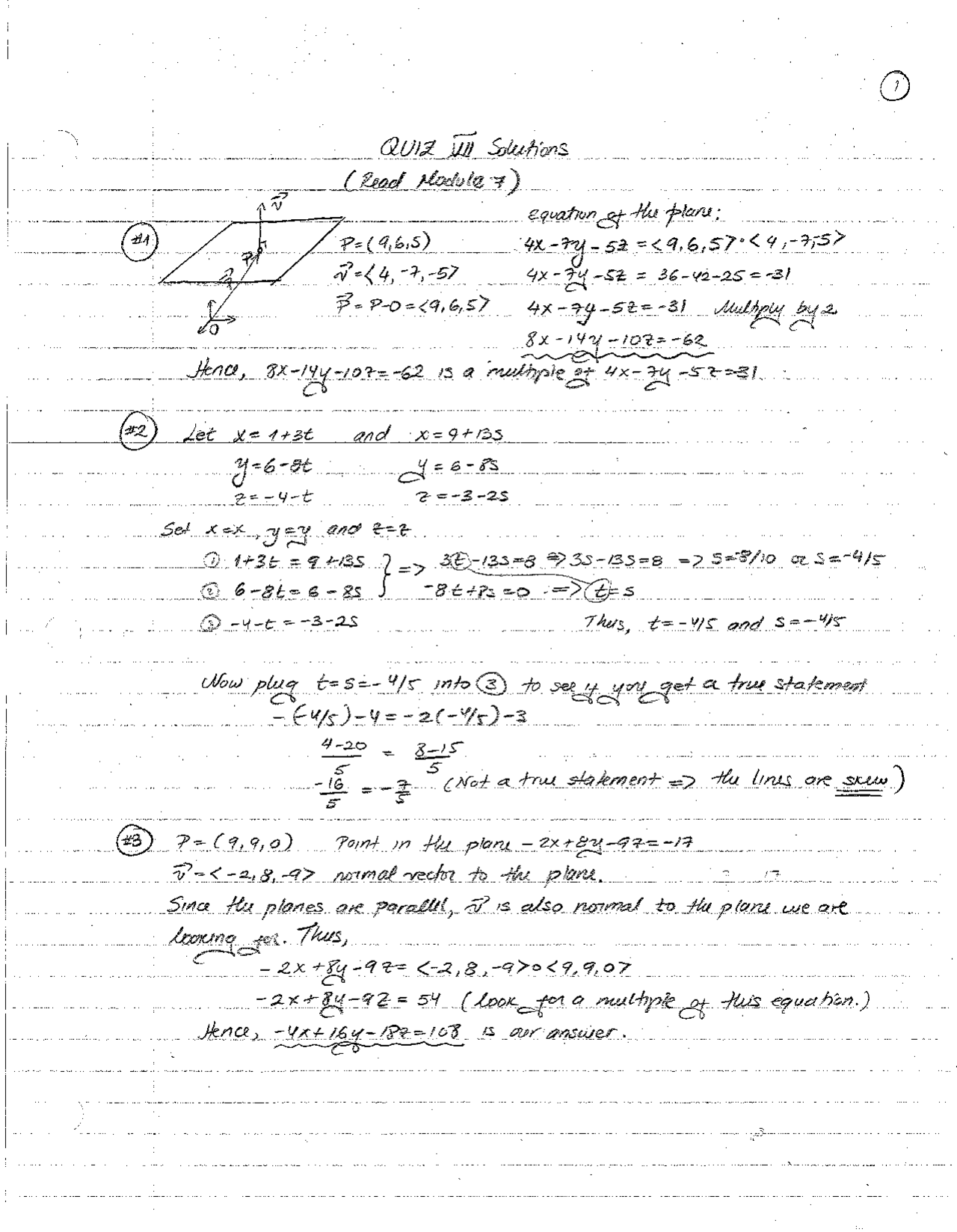 Vector Geometry Sample Quiz 3 With Answers Math 1224 Docsity