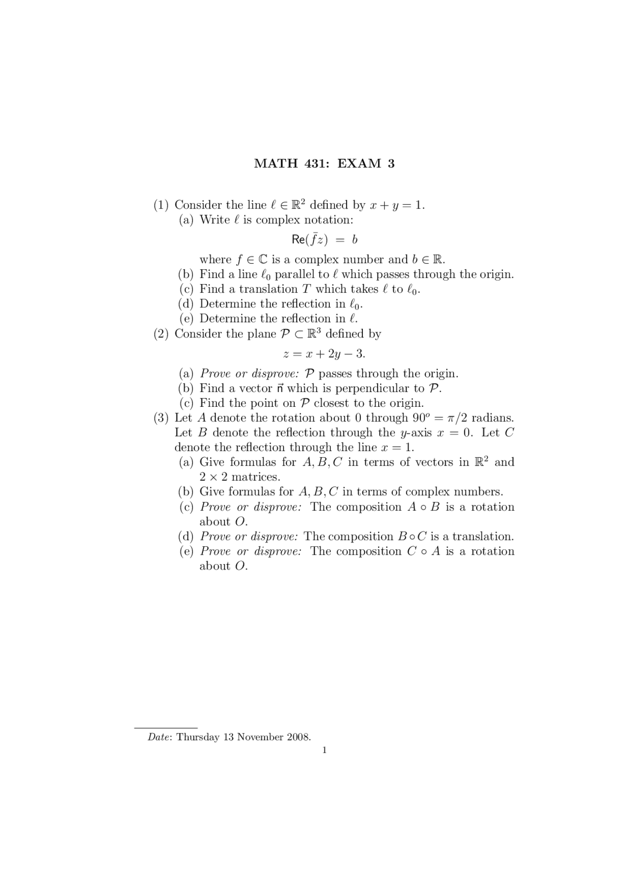 Exam 3 Problems Only Geometry Computer Graphics Math 431 Docsity