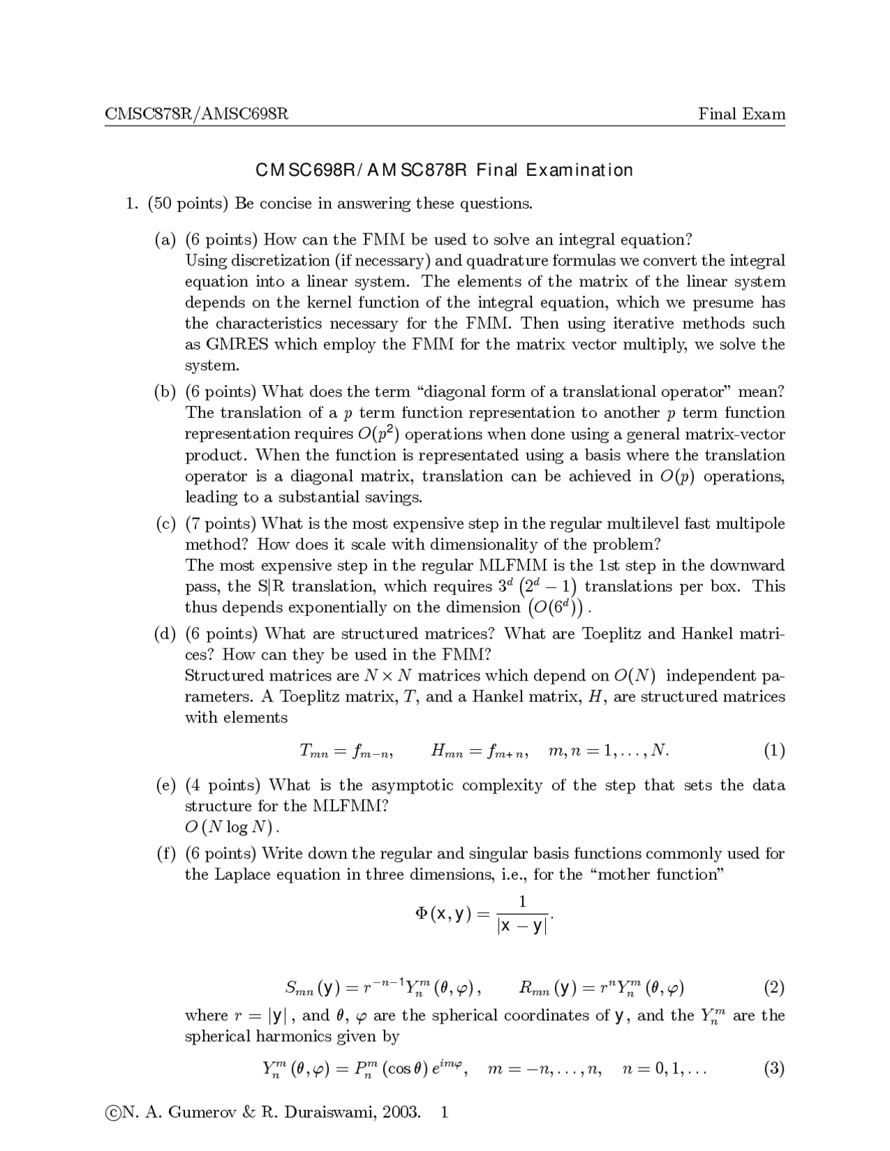 Final Exam Questions on Fast Multipole Method (FMM) for Solving Integral Equations | Exams ...