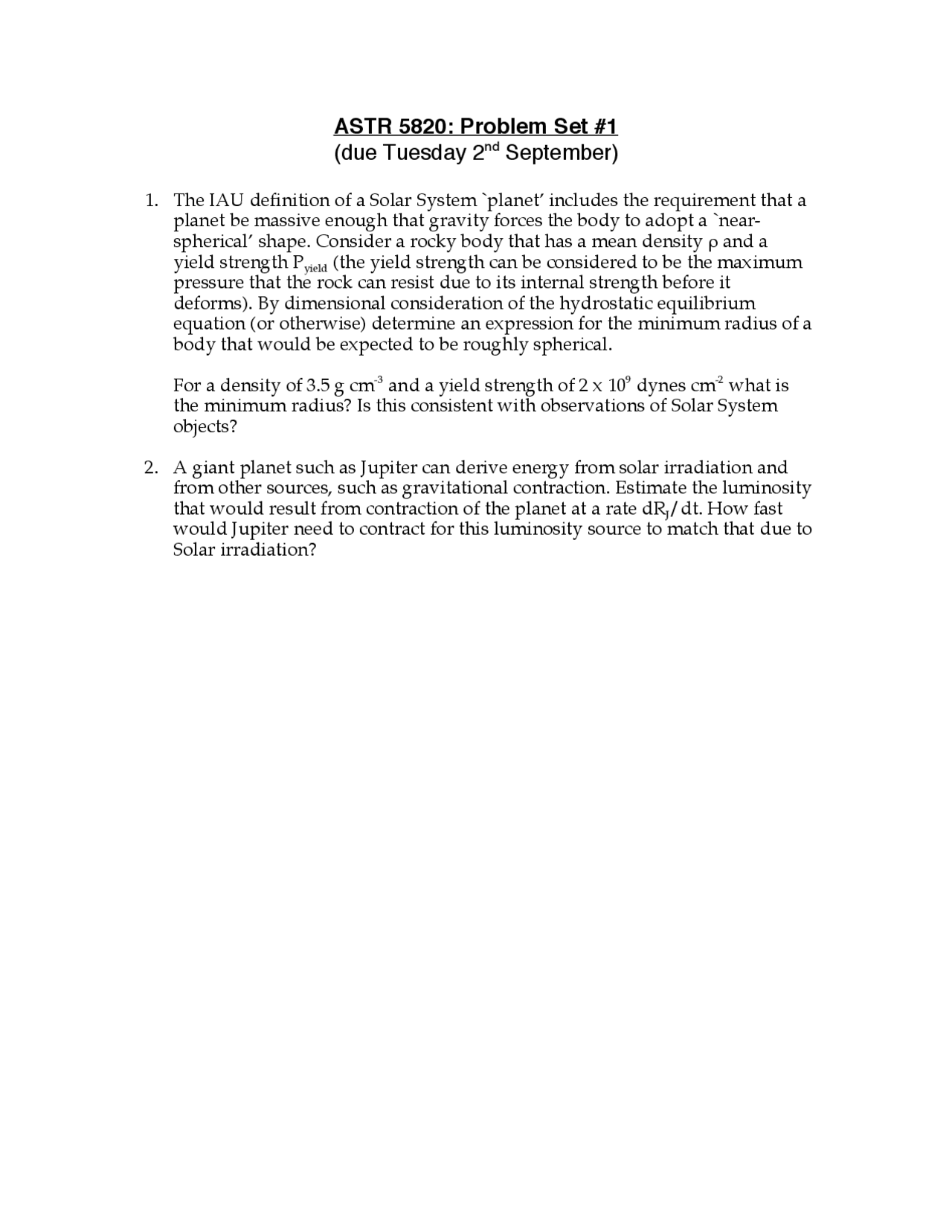 2 Problems On Origin And Evolution Of Planetary Systems Assignment 1