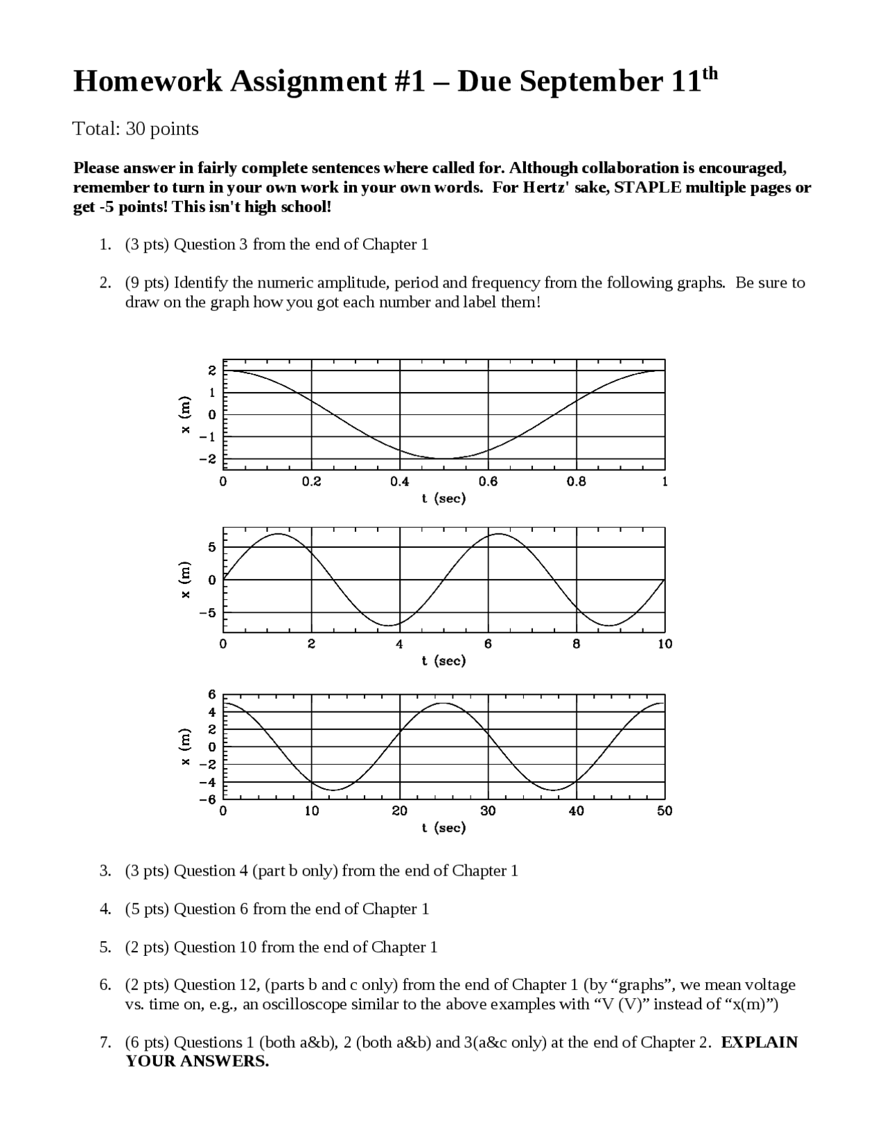 Physics Of Music 7 Problems In Homework 1 Phys 102 Docsity