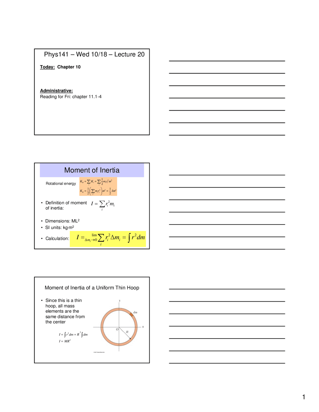 Chapter 10 Moment Of Inertia Principles Physics Phys 141 Docsity