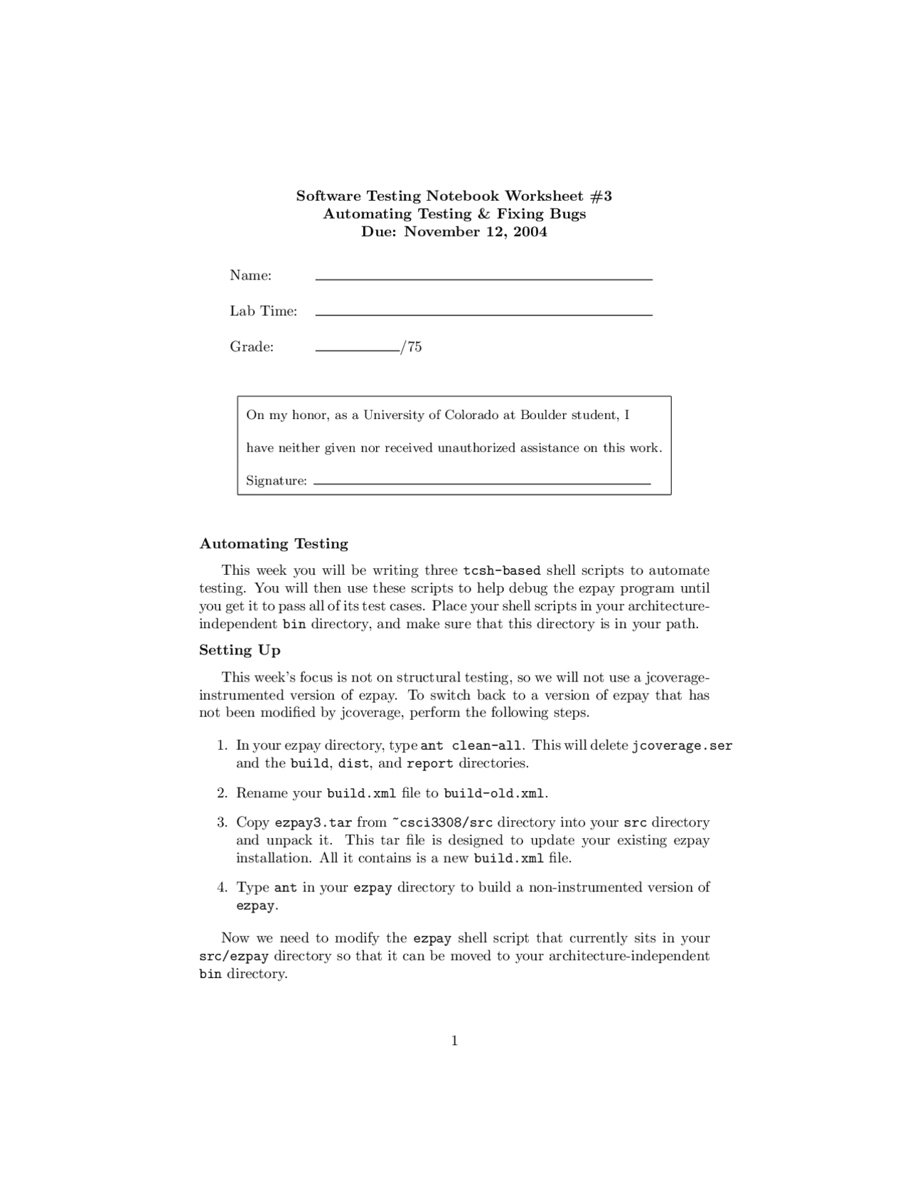 Software Engineering Methods And Tools Worksheet 3 Csci 3308 Docsity
