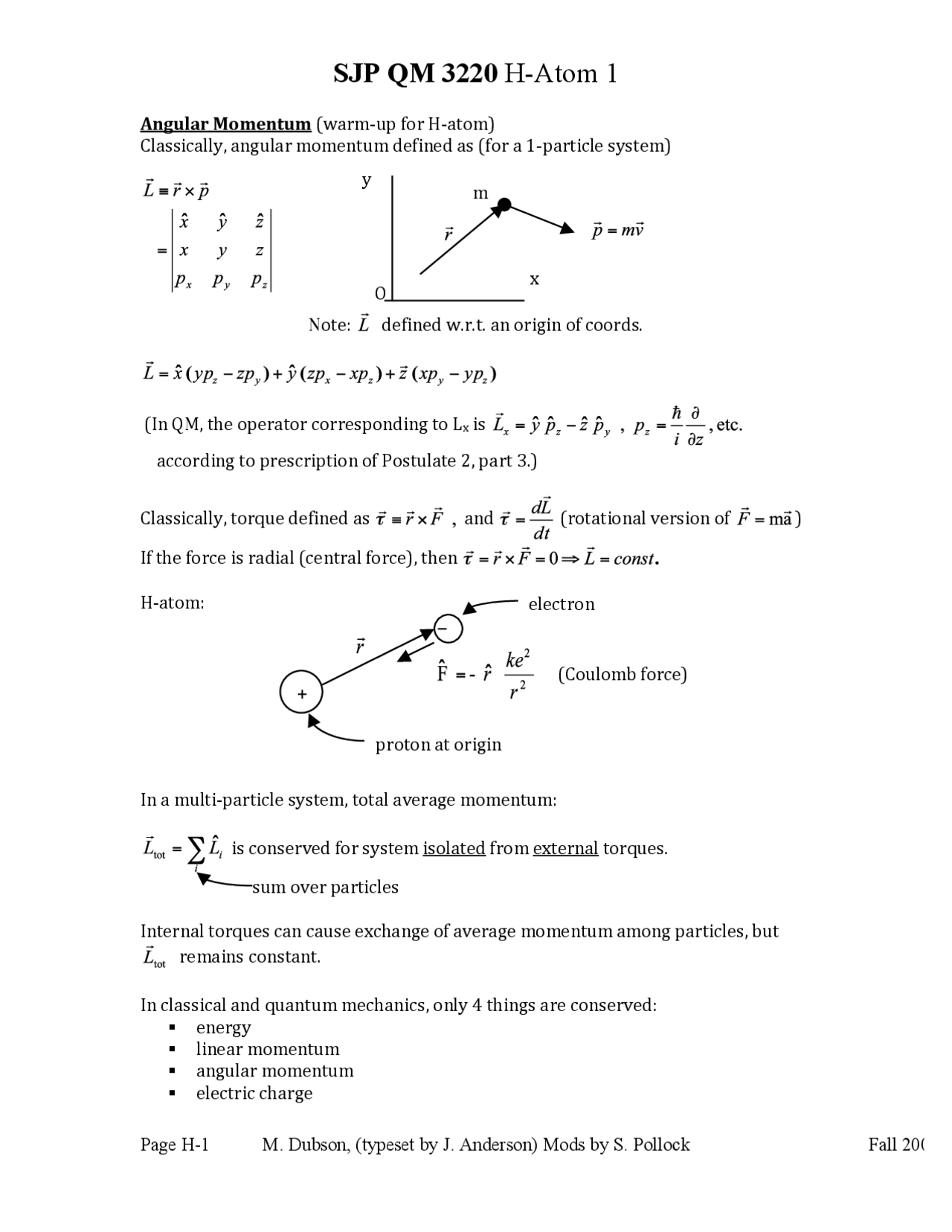 Angular Momentum - Quantum Mechanics and Atomic Physics 1 - Practice Questions | PHYS 3220 ...