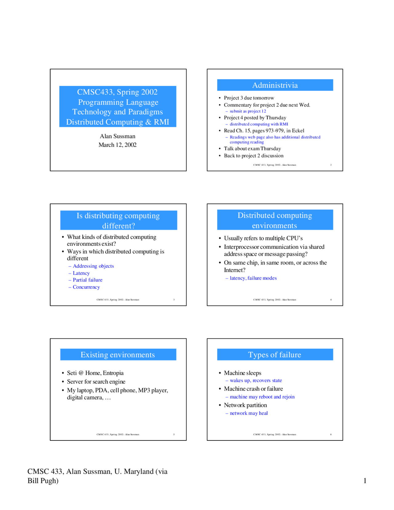 The Distributed Computing Environments Lecture Slides Cmsc 433