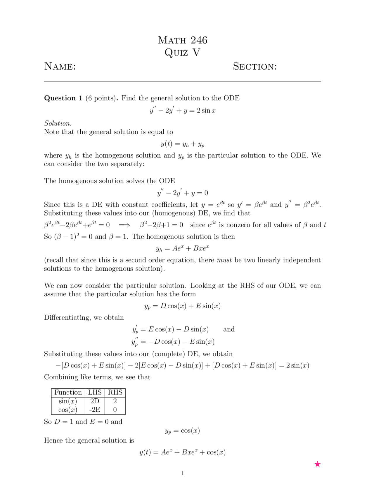Solved Quiz V Questions Differential Equations For Science And