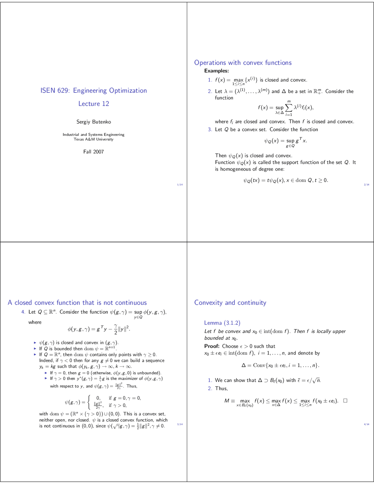 Convexity And Continuity Lecture 12 Engineering Optimization Isen