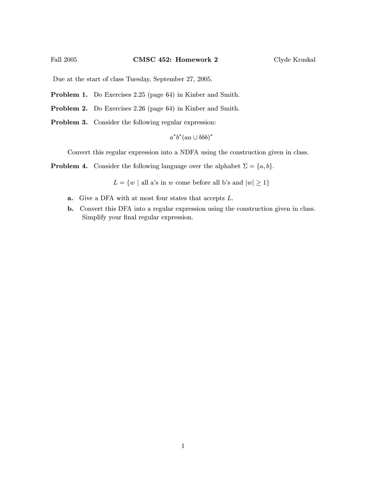 Assignment 2 Elementary Theory Of Computation Cmsc 452 Docsity