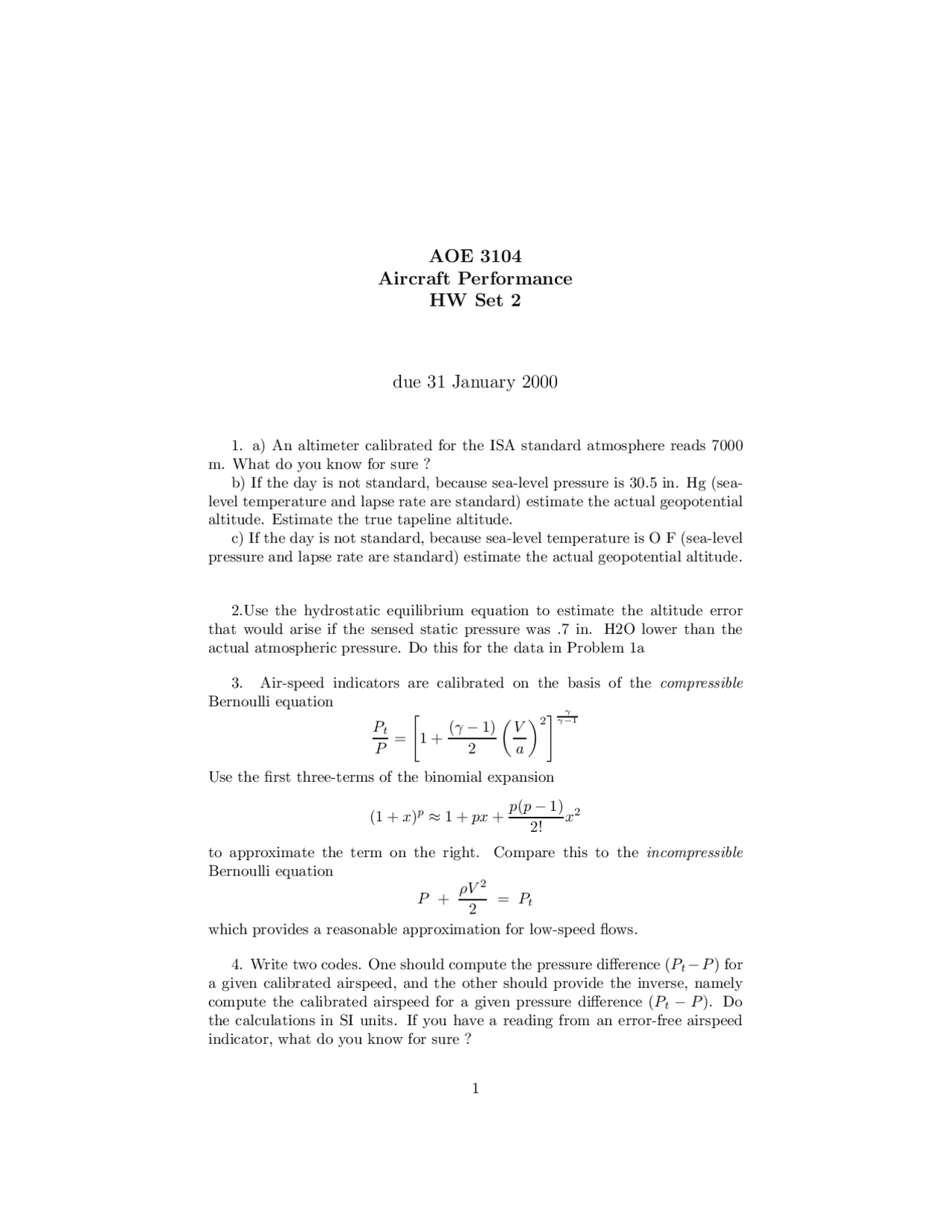 Assignment 2 For Aircraft Performance Aoe 3104 Docsity